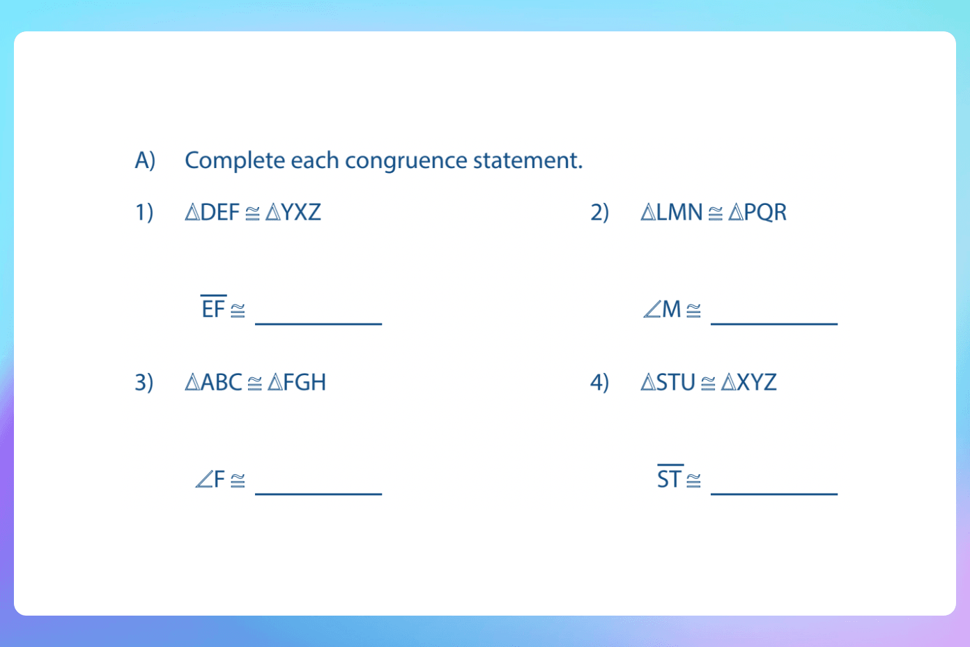 Triangle Congruence Worksheets